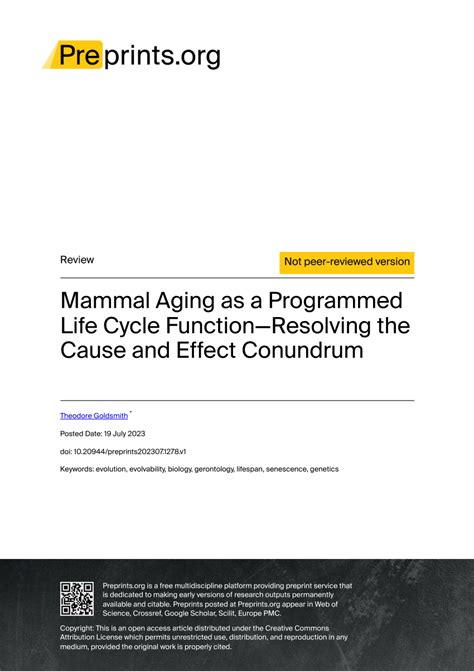 Pdf Mammal Aging As A Programmed Life Cycle Function—resolving The Cause And Effect Conundrum