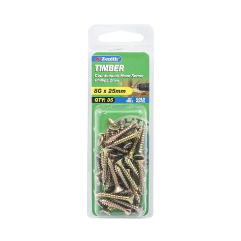 Zenith® 8g X 25mm Gold Passivated Timber Screws 35 Pack Zenith