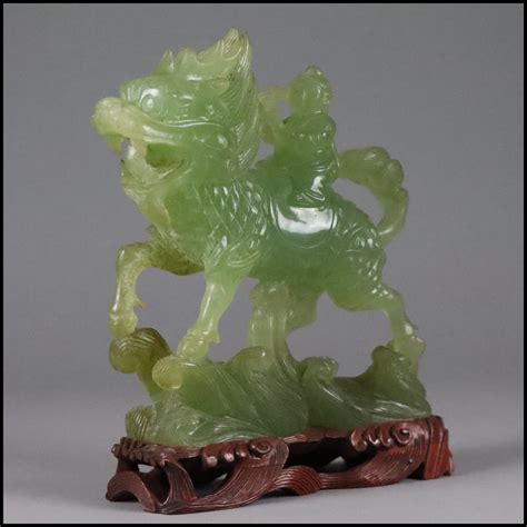 Yahooオークション 【奇】中国美術 天然石 翡翠 玉石 細密彫刻 獅子