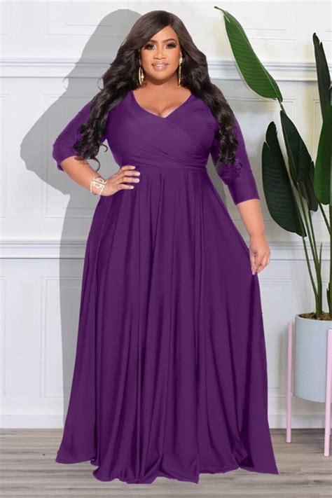 Plus Size Fall Neck Bandage Big Hem Elegant Maxi Dress Perfect For Any Occasion
