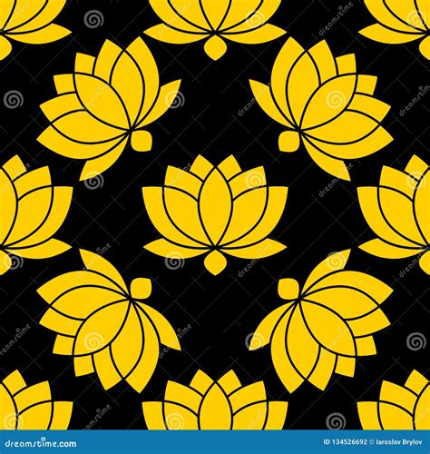 Botanical Lotus Flower Seamless Pattern Vector Illustration Stock