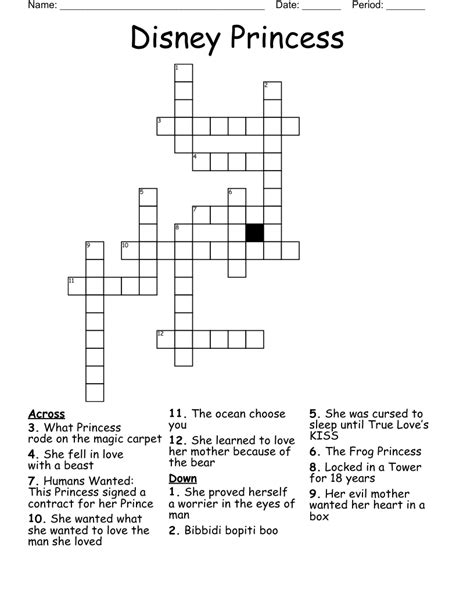 Disney Princess Crossword Puzzle Printable Printable Free Templates