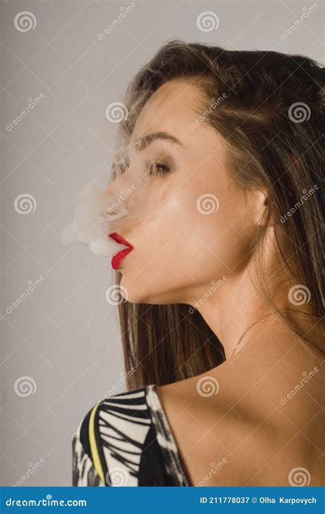 Portrait Of Beauty Model Woman Smoke Smoking Girl Close Up Of A