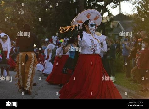 On October Th Participants In The Dia De Los Muertos Festival In Houston Texas