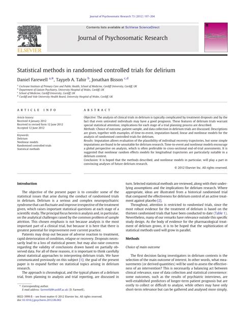 Pdf Statistical Methods In Randomised Controlled Trials For Delirium
