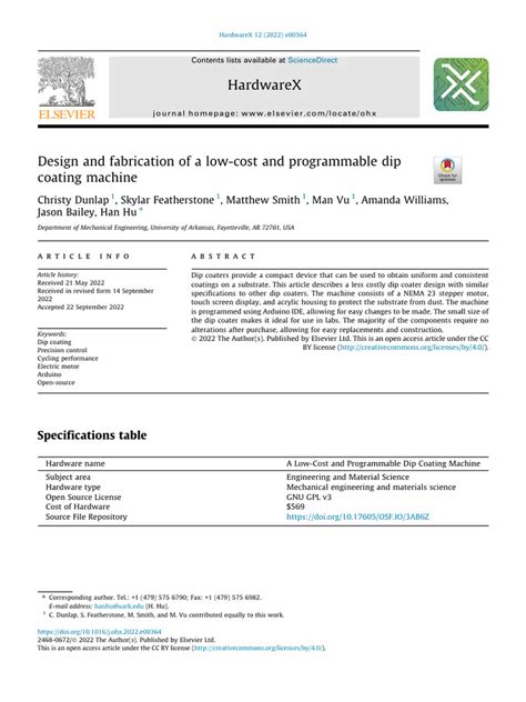 Design And Fabrication Of A Low Cost And Programmable Dip Coating Machine Pdf Arduino