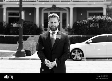 Real Estate Agent Ready To Sell Home Businessman Standing Outside A