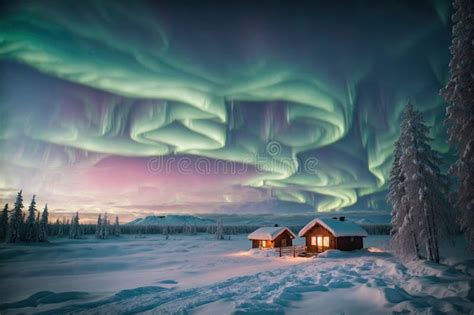 Northern Light On The Silent Field Before Sun Rise Ai Generative Stock