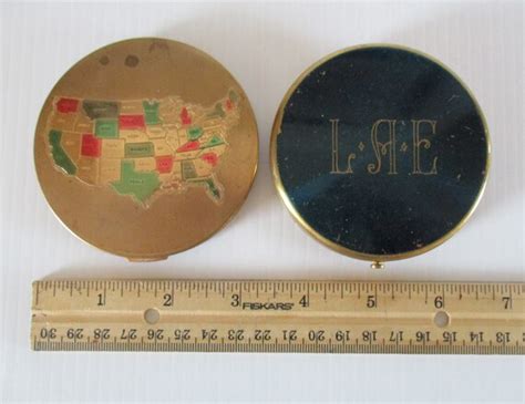 Set Of 2 Vintage Compacts Usa Map Compact Monograme Gem