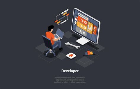 ソフトウェア開発コーディングプロセスプログラマーまたはweb開発者は、職場等角投影3dベクトルイラストでコードスクリプトとオープン