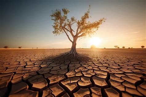 Klimaatverandering Gevolgen Van Gekraakte Aarde En Verwelkte Bomen Die Ernstige Droogte Aan