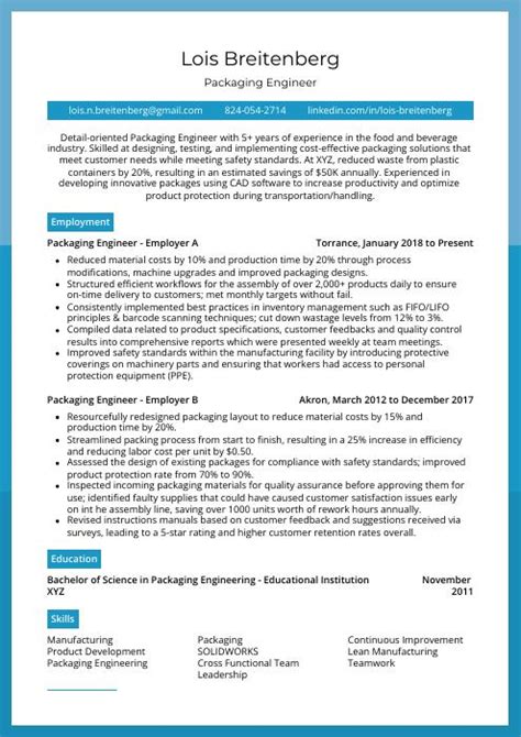 Packaging Engineer Resume Cv Example And Writing Guide