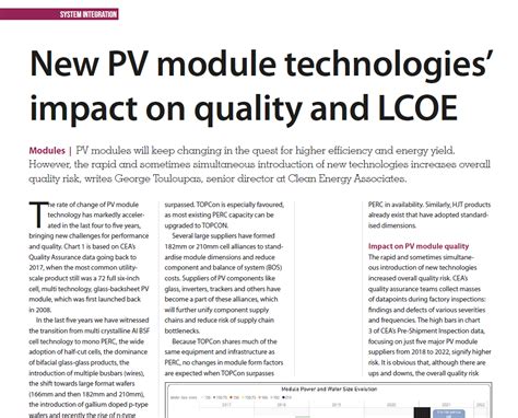 new pv module technologies impact on quality and lcoe pv tech