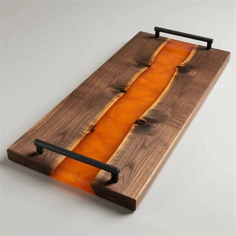 Live Edge Epoxy Charcuterie Board With Burnt Orange Resin Resin