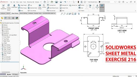 Solidworks Sheet Metal Tutorial Exercise 216 Steel Bracket Youtube