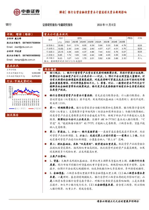 银行业解读：银行自营金融投资资本计量流程及资本新规影响