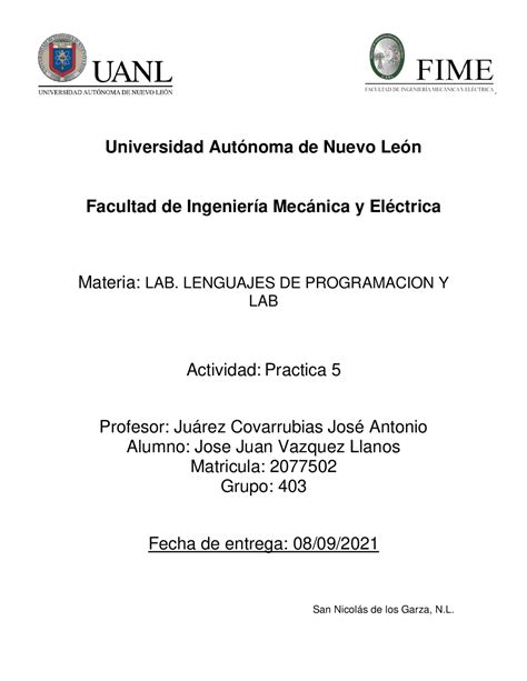 Practica 5 De Lenguajes De Programación Exercises Of Programming