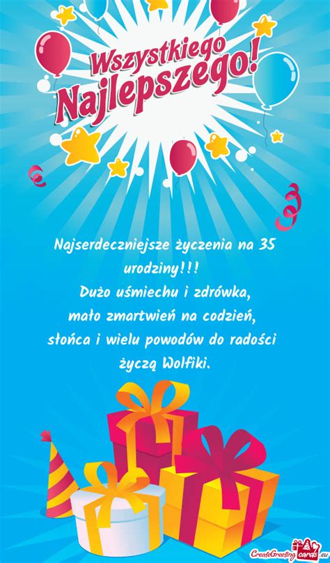 Najserdeczniejsze życzenia na 35 urodziny Darmowe kartki
