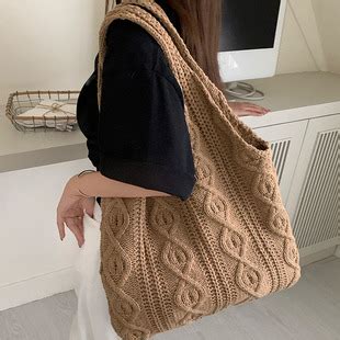 复古针织包手工毛线编织包托特包百搭单肩包bags女士手提包购物袋 阿里巴巴