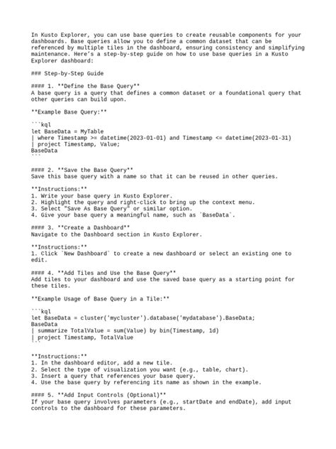 Kusto Explorer Base Queries Guide Pdf