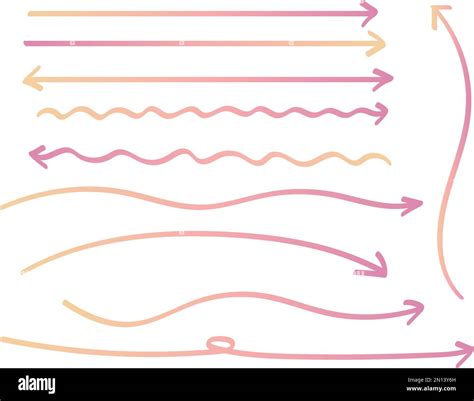 Pink And Yellow Gradient Hand Drawn Long Arrow Set Twirling Arrows Or