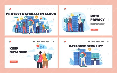 Premium Vector Database Protection Landing Page Template Set People