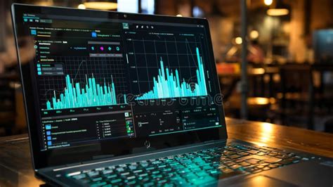 Laptop With Data Visualization Software In A Modern Caf Setting Stock Footage Video Of