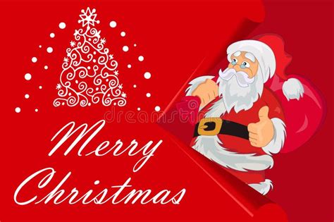Merry Christmas Card Santa Claus With Bag Vector Illustration Stock