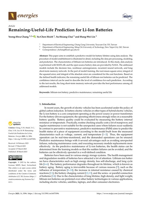 Pdf Remaining Useful Life Prediction For Li Ion Batteries