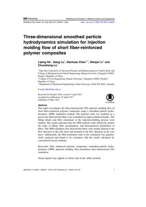 Three Dimensional Smoothed Particle Hydrodynamics Simulation For Injection Molding Flow Of Short