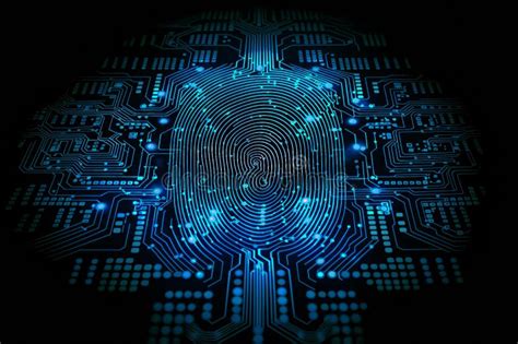 Digital Fingerprint Connected To Conductor Tracks On A Computer Circuit Board Stock Illustration