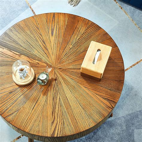 Gexpusm Set Of 2 Round Coffee Tables With End Table Boho Style Wood