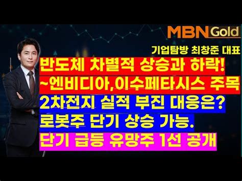 MBN골드 기업탐방 최창준대표 반도체 차별적 상승과 하락 엔비디아 이수페타시스 주목 2차전지 실적 부진 대응은 로봇주