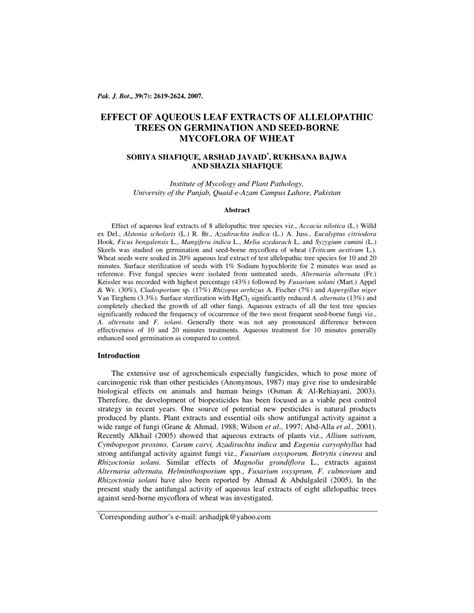 Pdf Effect Of Aqueous Leaf Extracts Of Allelopathic Trees On Germination And Seed Borne