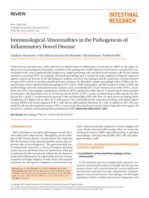 Pdf Immunological Abnormalities In The Pathogenesis Of Inflammatory Bowel Disease
