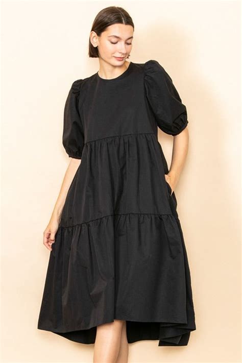 Black Tiered Midi Dress Shopperboard
