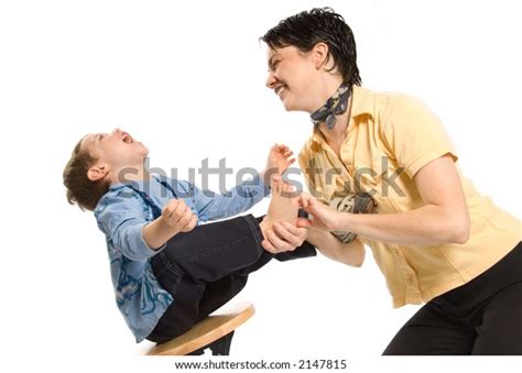Mom Tickling Sons Feet Laughing Hard Stock Photo Shutterstock