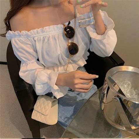 Long Sleeve Sexy Off Shoulder Ruffle Crop Tops Nada Outfit Land