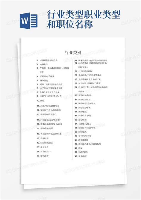 行业类型职业类型和职位名称Word模板下载 编号qbrognry 熊猫办公