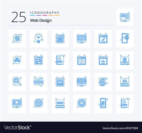 Web design 25 blue color icon pack including Vector Image