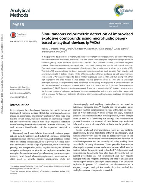 Pdf Simultaneous Colorimetric Detection Of Improvised Explosive Compounds Using Microfluidic