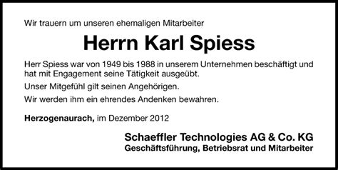 Traueranzeigen Von Karl Spiess Trauer Nn De