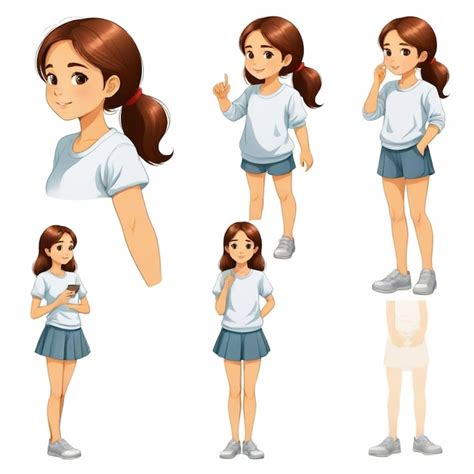 Girl Doing Vector Set White Background Isolated Premium Ai Generated
