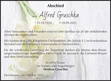 Traueranzeigen Von Alfred Gruschka Abschied Nehmen De