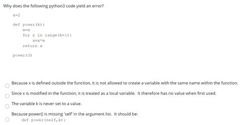 Solved Why Does The Following Python3 Code Yield An Error