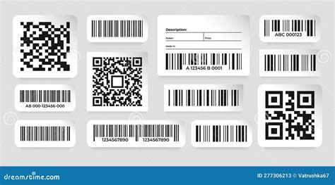 Barcode Stickers Scan Data Labels With Qr Codes On Paper Layout Supermarket Discount Codes And