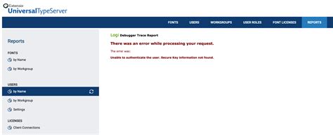 Universal Type Server 7 Reports Unable To Authenticate The User Secure Key Information Not