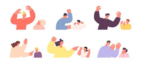 부모와 자녀는 갈등을 겪고 있습니다 가정 폭력 아동 학대 성인은 무서운 아이들에 비명 공격적인 표현 감정 완전한 벡터 세트