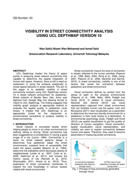 Pdf Visibility In Street Connectivity Analysis Using Ucl Depthmap