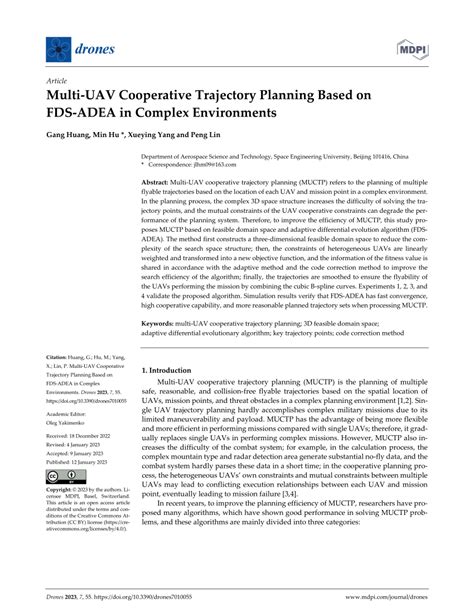 Pdf Multi Uav Cooperative Trajectory Planning Based On Fds Adea In Complex Environments